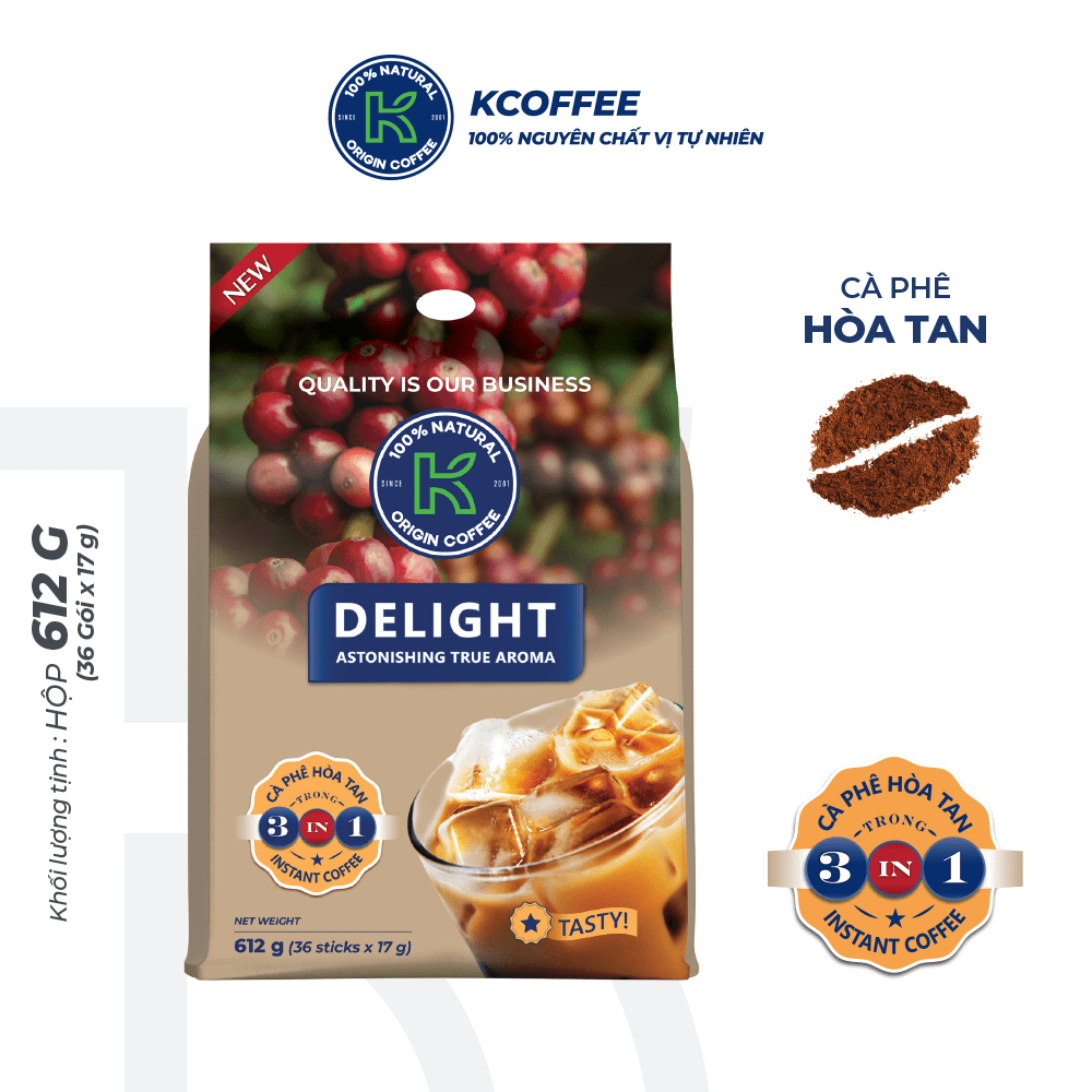 Cà phê hòa tan Delight 3in1 612g - Ngon như cà phê phin pha sữa đặc - K ...
